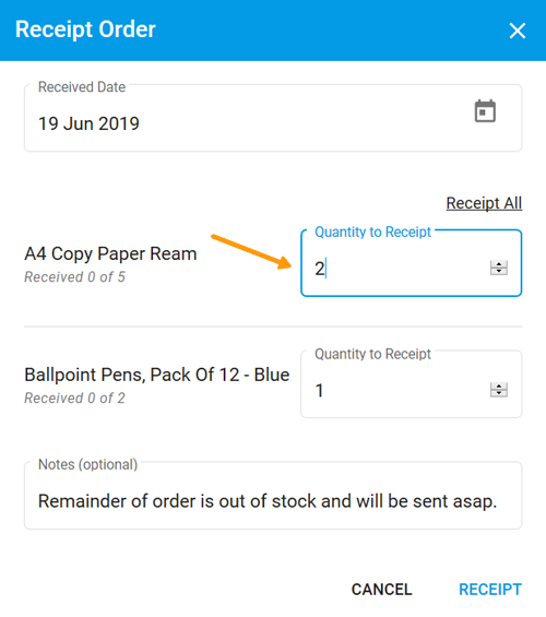 Receipting Purchase Order Lines | DX2 Documentation