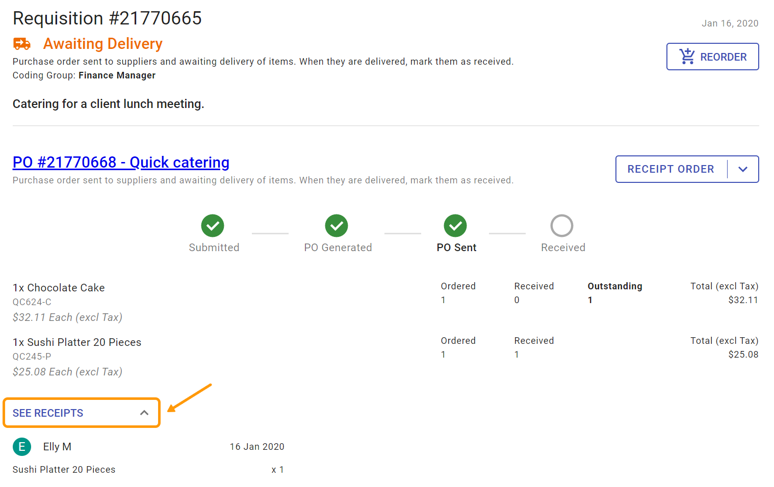 Receipting Purchase Order Lines | DX2 Documentation